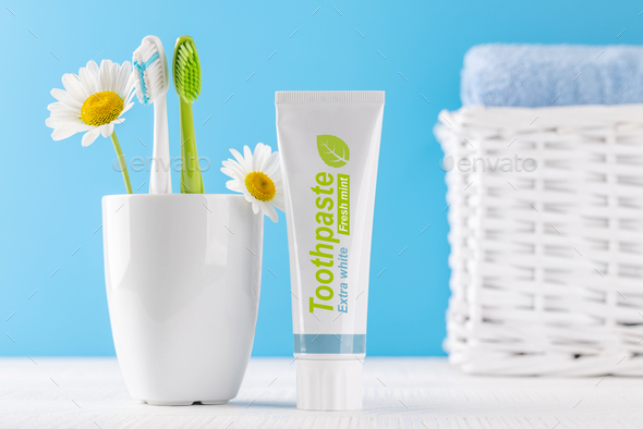 Toothpaste and toothbrushes Stock Photo by karandaev | PhotoDune