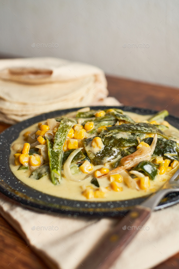 Authentic Mexican rajas, made with poblano peppers, cream, cheese and ...