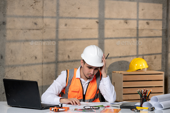 engineer civil worker in helmet and vest smart young handsome cute guy ...