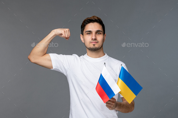 ukraine russian conflict courageous handsome guy in white shirt showing ...