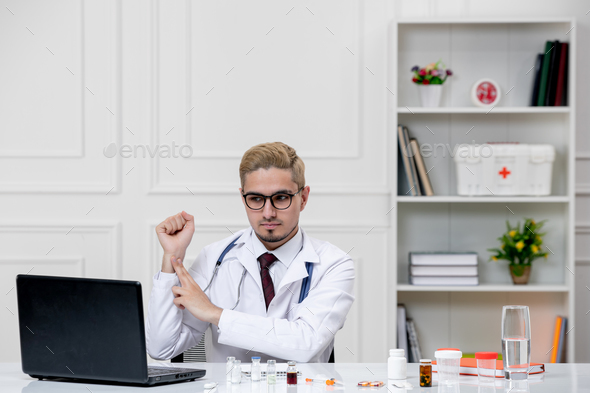 medical smart handsome doctor guy in lab coat in hospital with ...