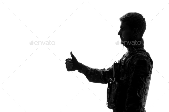 soldier silhouette handsome serious strong tough army soldier in ...