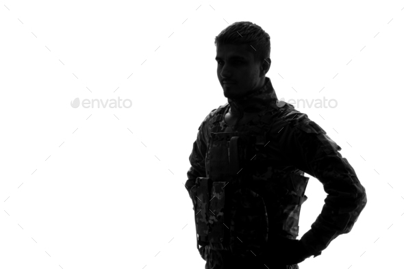 soldier silhouette tough handsome serious strong army soldier in ...