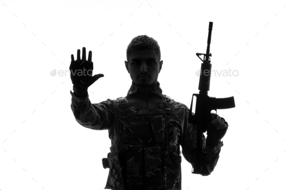 soldier silhouette army tough handsome serious strong soldier in ...