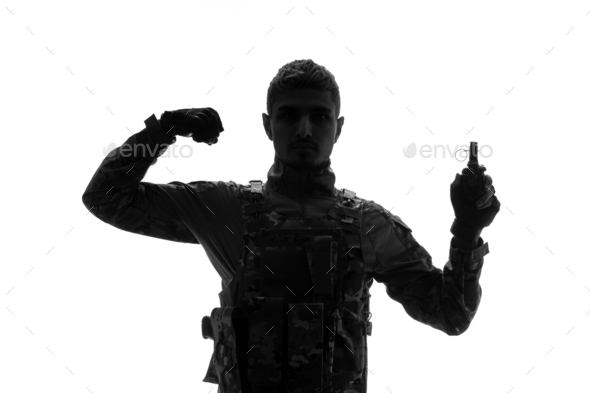 soldier silhouette army tough handsome serious strong soldier in ...