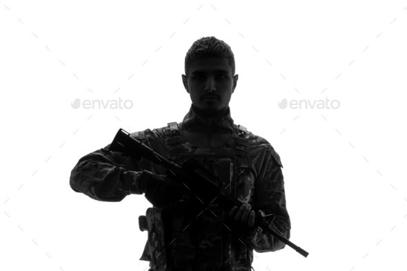 soldier silhouette army tough handsome serious strong soldier in ...