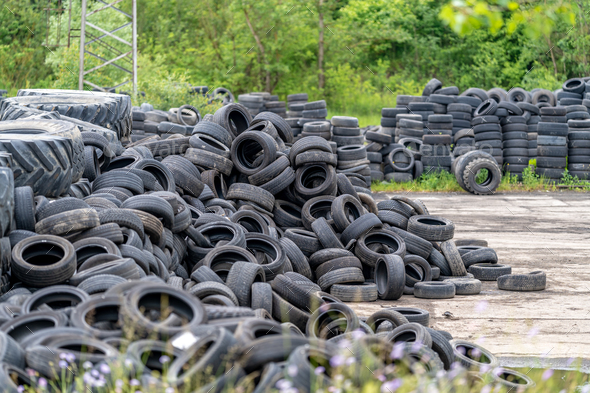 recycling and processing of old tires, outdoor storage of used tires ...