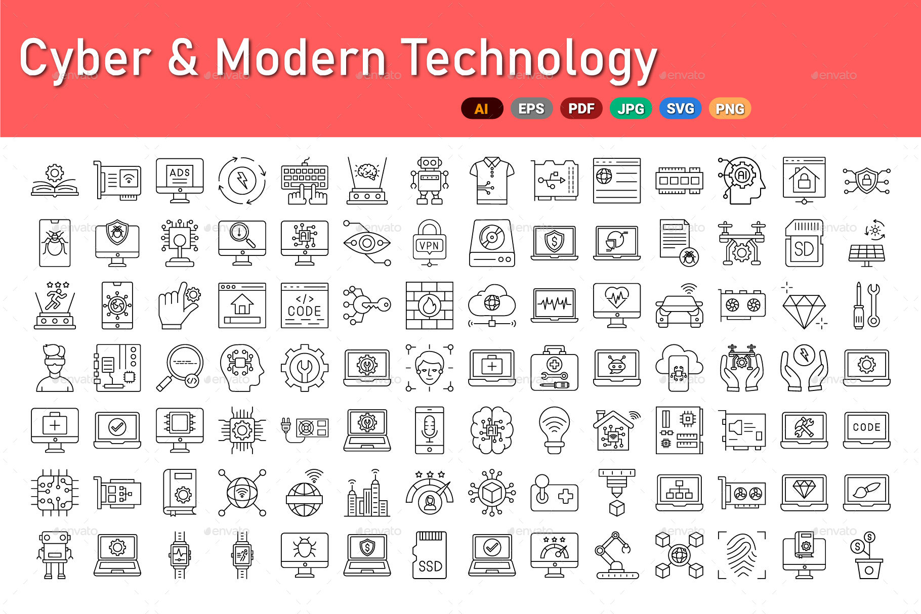Cyber & Modern Technology Icons Pack | AI | EPS | SVG, Icons | GraphicRiver