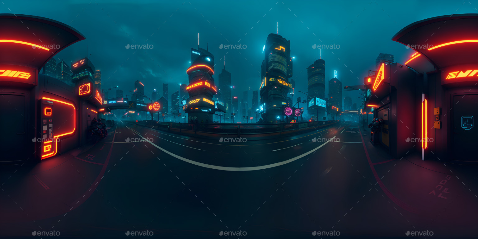 Cyberpunk Future Night City Street Skyline 360 Panorama by FunE398