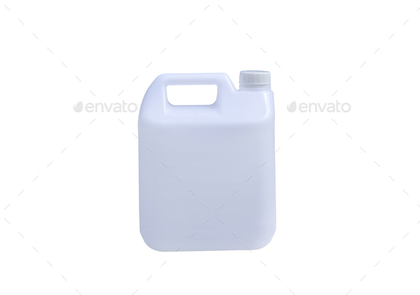 White plastic Gallon container for chemical solution isolated on white ...