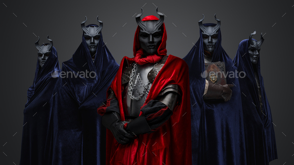 Five dark cultists dressed in robes with black masks Stock Photo by ...