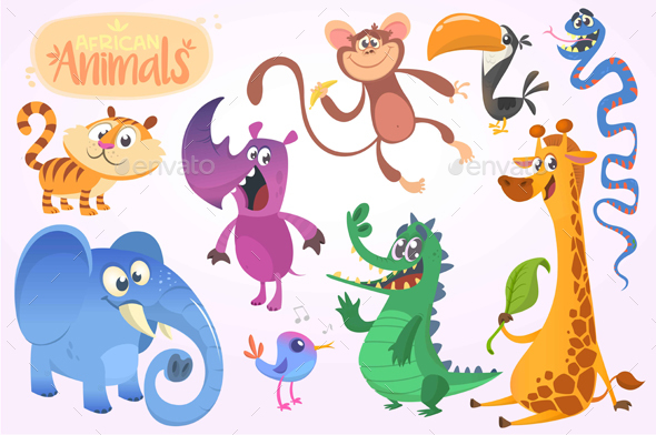 Cartoon African Animals Set. Vector Illustration, Vectors | GraphicRiver