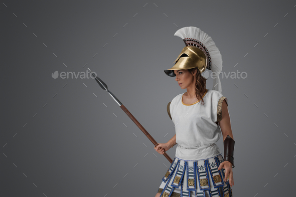 Glorious female warrior from ancient greece with long spear Stock Photo ...