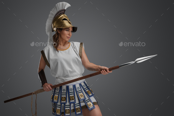 Glorious female warrior from ancient greece with long spear Stock Photo ...