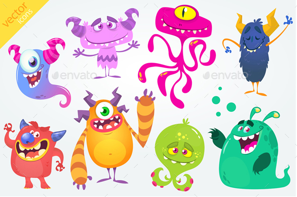 Cartoon Monsters Set. Vector Illustration Isolated, Vectors | GraphicRiver