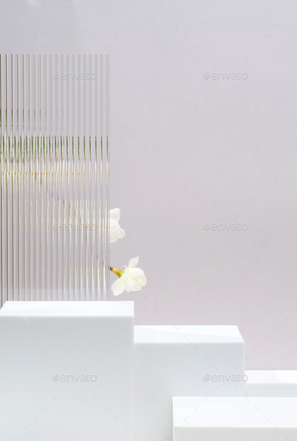 White block pedestal product display grey background Stock Photo by ...