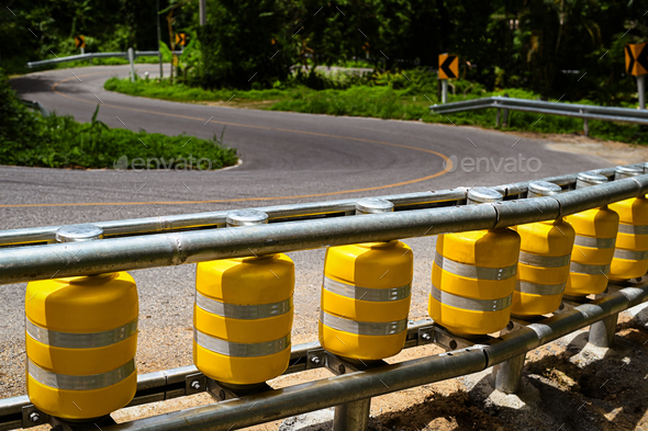 Roller Barrier installed in curves on the road for safety. Stock Photo ...