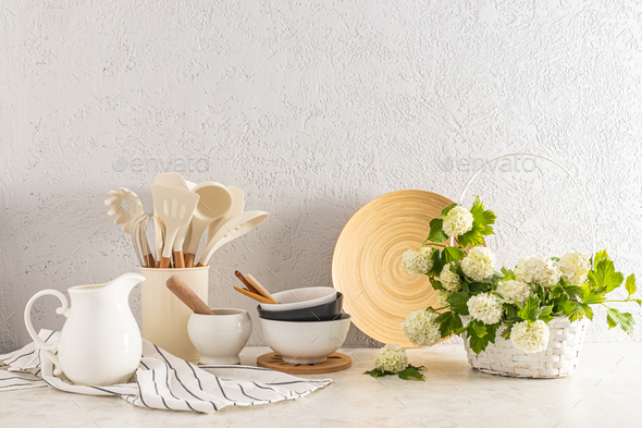 Modern kitchen countertop background in an eco-friendly kitchen with a ...