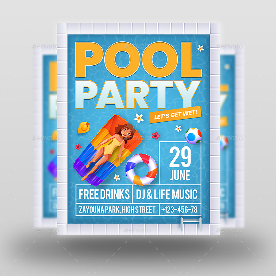 Swimming Pool Party Flyer Template, Print Templates | GraphicRiver