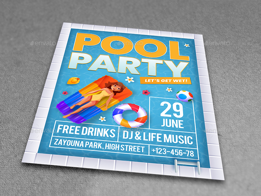 Swimming Pool Party Flyer Template, Print Templates | GraphicRiver