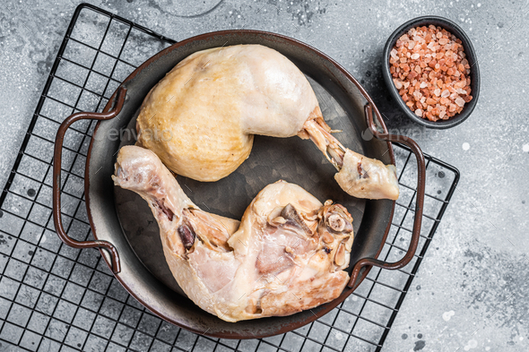 Steamed chicken leg thigh, Asia cuisine. Gray background. Top view ...