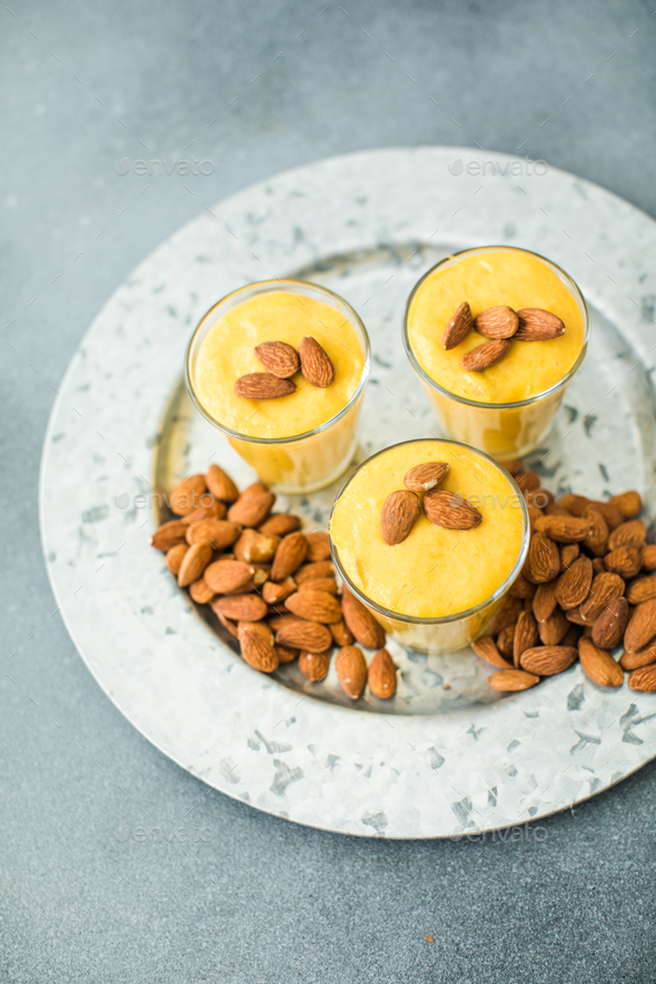 Authentic Indian cold drink made up of curd, milk malai Lassi, kesariya ...