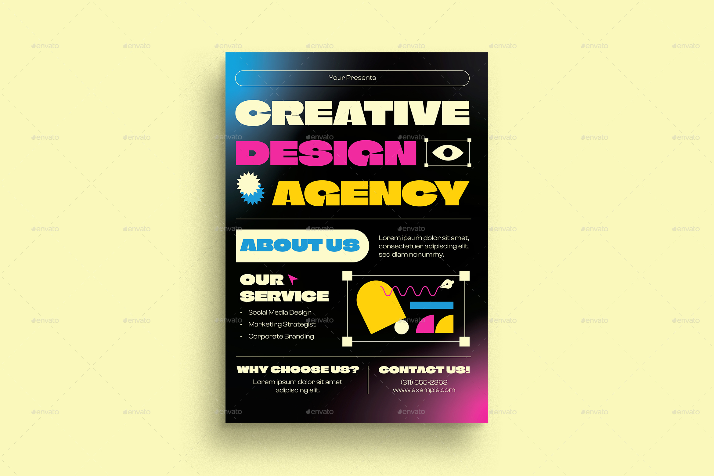 Black Geometric Shapes Creative Design Agency Flyer, Print Templates