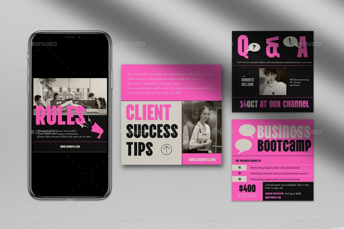 Pink Flat Design Business Instagram Pack, Web Elements | GraphicRiver