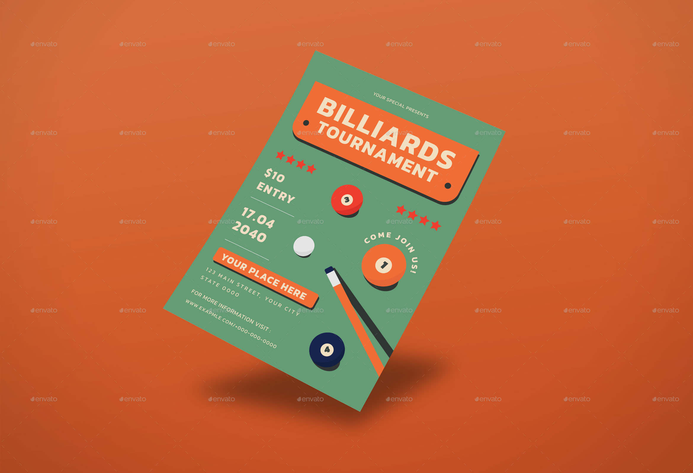 Retro Billiard Tournament Flyer Set, Print Templates | GraphicRiver