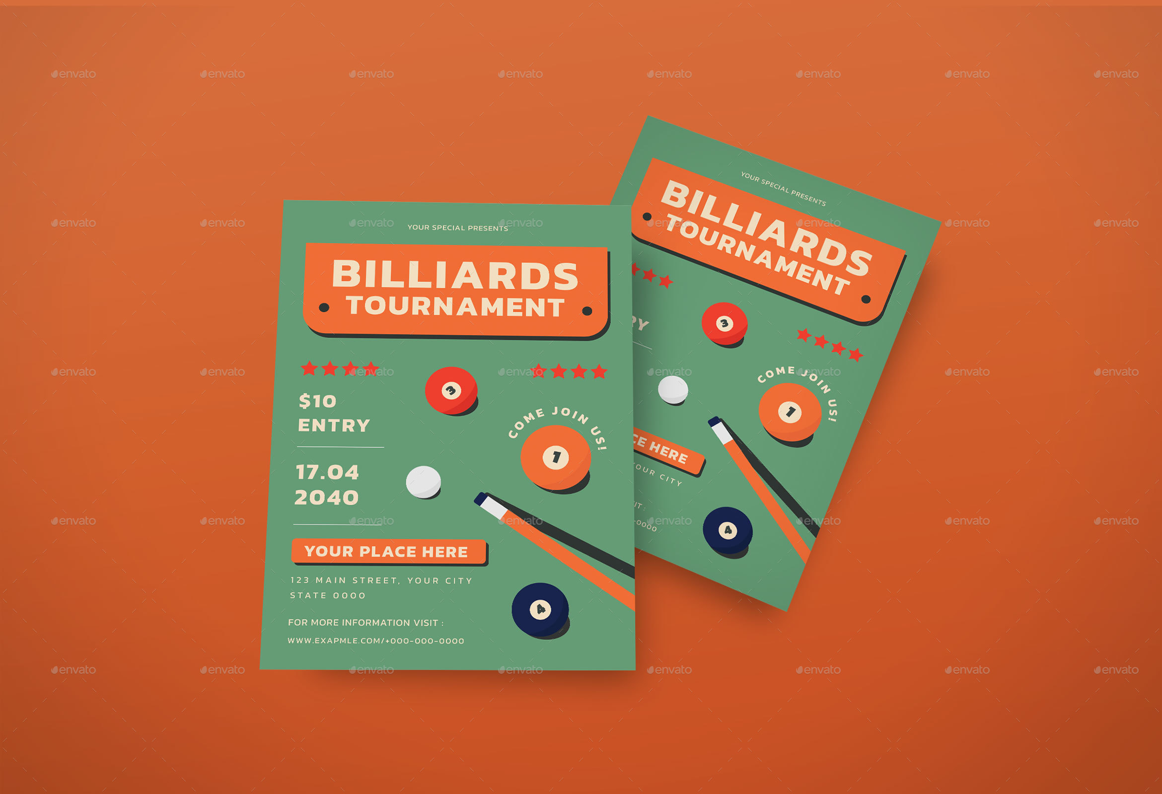Retro Billiard Tournament Flyer Set, Print Templates | GraphicRiver