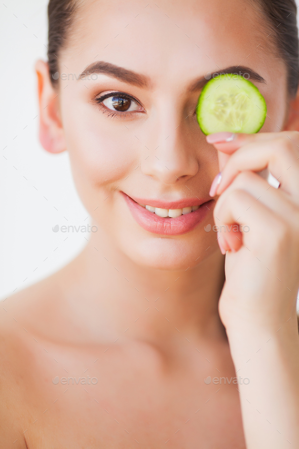 Skin Care. Beauty Woman Face With Fresh Skin In Spa Stock Photo by maksymiv