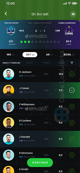 Fantasy Sports Contest App UI Kit | Fantasy Cricket App UI| Online ...
