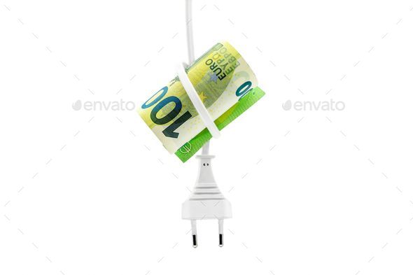 Stack of money in an electric outlet against a white background Stock ...