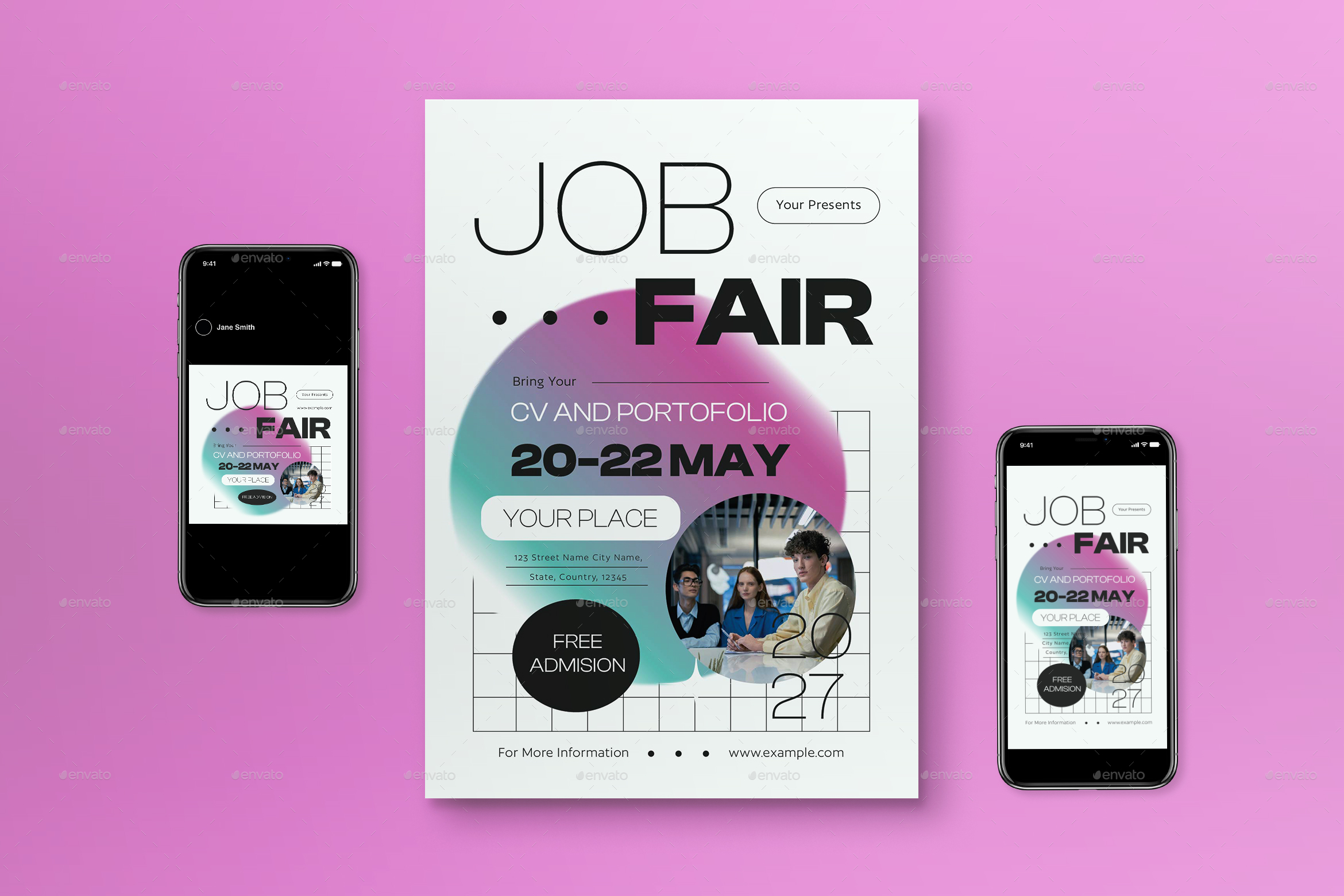 Pink Gradient Job Fair Flyer Set, Print Templates | GraphicRiver