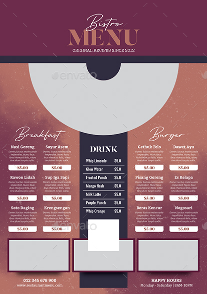 Bistro Food Menu, Print Templates | GraphicRiver