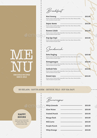 Minimalist Food Menu, Print Templates | GraphicRiver