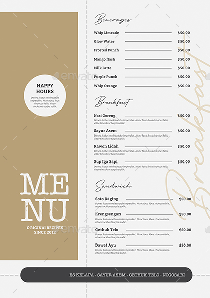 Minimalist Food Menu, Print Templates | GraphicRiver