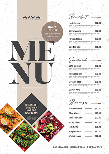 Sleek Food Menu, Print Templates | GraphicRiver
