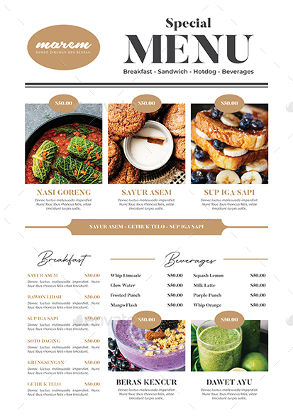 Chic Restaurant Menu, Print Templates | GraphicRiver