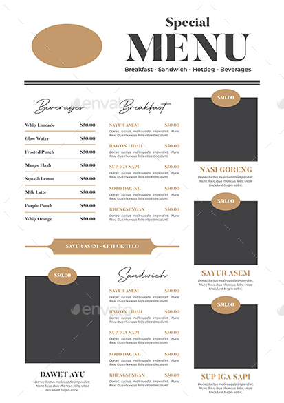 Chic Restaurant Menu, Print Templates | GraphicRiver