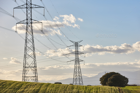 Power lines. Energy industry. Industrial electricity distribution ...
