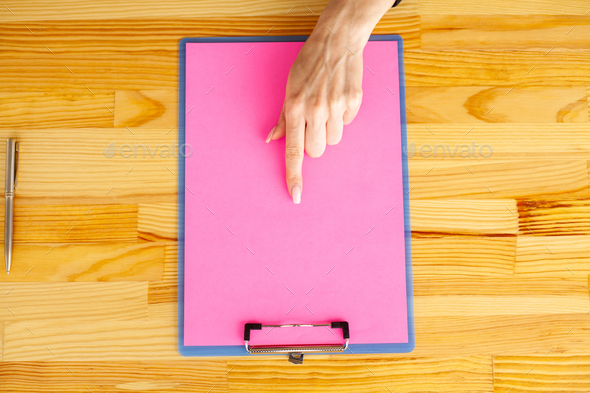 Blank Folder with Pink Paper. Hand that Holding Folder and Handle on ...