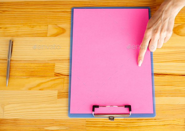 Blank Folder with Pink Paper. Hand that Holding Folder and Handle on ...
