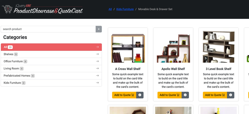 JQuery XML Product Showcase & Quote Cart by livelyworks | CodeCanyon