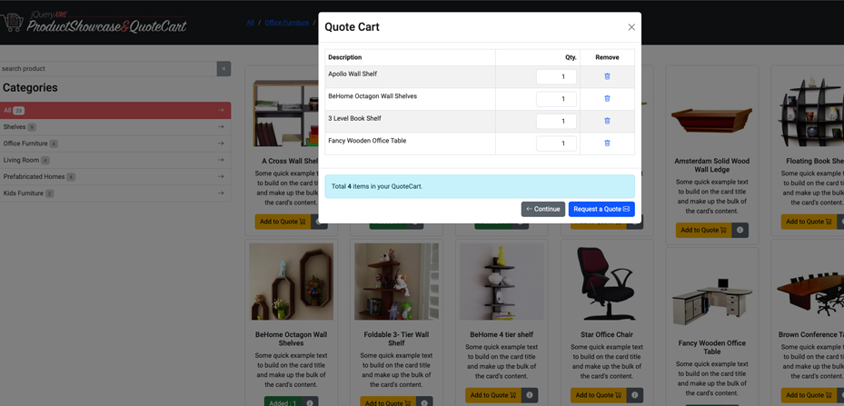 JQuery XML Product Showcase & Quote Cart by livelyworks | CodeCanyon