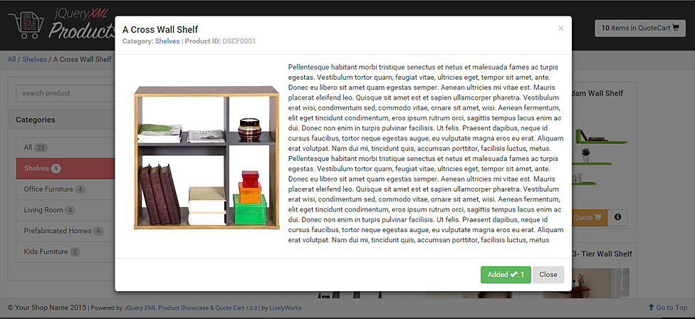 JQuery XML Product Showcase & Quote Cart by livelyworks | CodeCanyon