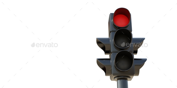 Red color traffic light isolated on whitebackground, Stop signal ...