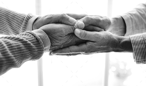 Old people holding hands close up view, senior retired family couple ...