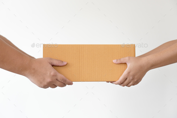 Postal service sending paper cardboard box to customer shipping service ...