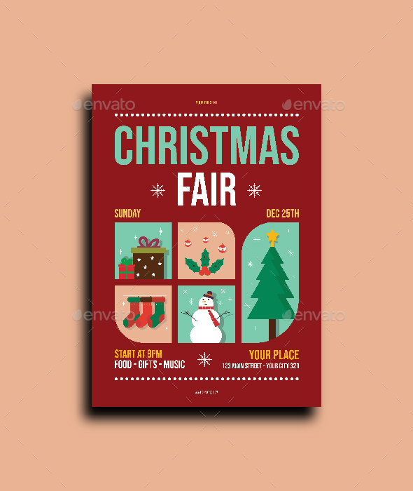 Red Flat Christmas Fair Flyer Set, Print Templates | GraphicRiver